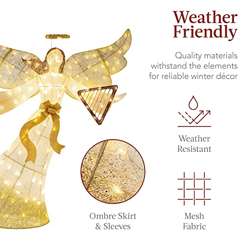 Best Choice Products 5ft Lighted Outdoor Angel Christmas Decoration, Pre-Lit Winged Holiday Figure for Lawn w/ 140 LED Lights, Harp, Bow, Halo, Zip Ties, Ground Stakes