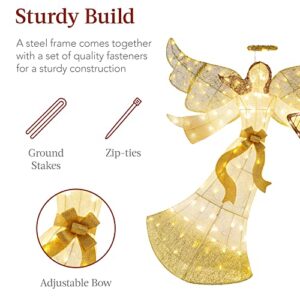 Best Choice Products 5ft Lighted Outdoor Angel Christmas Decoration, Pre-Lit Winged Holiday Figure for Lawn w/ 140 LED Lights, Harp, Bow, Halo, Zip Ties, Ground Stakes