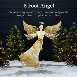 Best Choice Products 5ft Lighted Outdoor Angel Christmas Decoration, Pre-Lit Winged Holiday Figure for Lawn w/ 140 LED Lights, Harp, Bow, Halo, Zip Ties, Ground Stakes