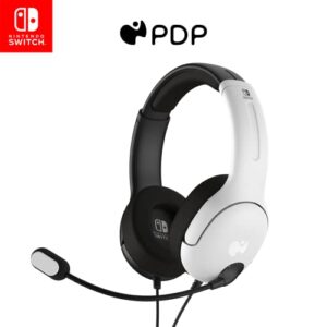 pdp gaming lvl40 stereo headset with mic for switch oled - noise cancelling microphone - black & white - nintendo switch