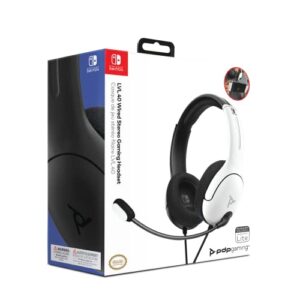 PDP Gaming LVL40 Stereo Headset with Mic for Switch OLED - Noise Cancelling Microphone - Black & White - Nintendo Switch