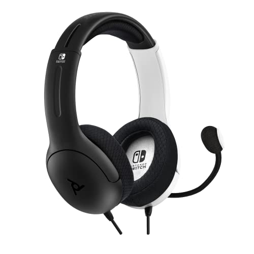 PDP Gaming LVL40 Stereo Headset with Mic for Switch OLED - Noise Cancelling Microphone - Black & White - Nintendo Switch