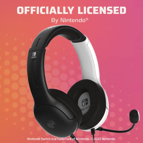 PDP Gaming LVL40 Stereo Headset with Mic for Switch OLED - Noise Cancelling Microphone - Black & White - Nintendo Switch