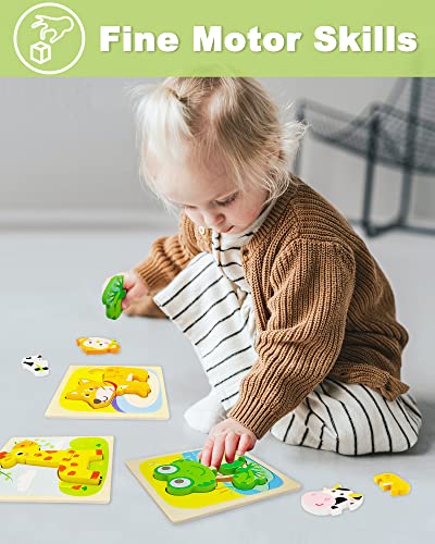 Benresive Wooden Toddler Puzzles Ages 1-3, Montessori Toys for 1 2 3 Year Old Boys Girls, 6 Pack Animal Toddler Toys Gifts for 1 2 3 Year Old Boys Girls, Learning Educational Preschool Toys