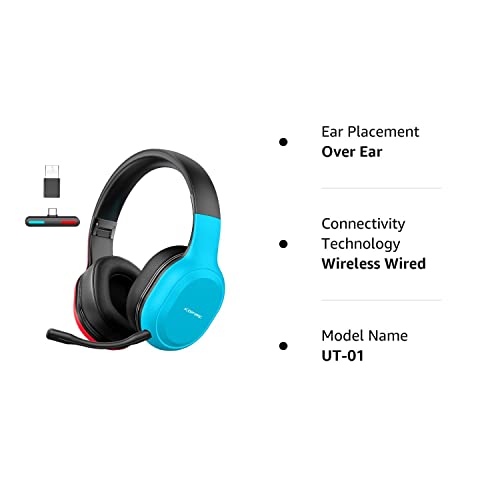 KOFIRE UT-01 Wireless Gaming Headset for Nintendo Switch Lite OLED Model, 2.4GHz Ultra-Low Latency Bluetooth Gaming Headphone with Removable Microphone, USB-C to USB-A Adapter for PS5, PS4, PC