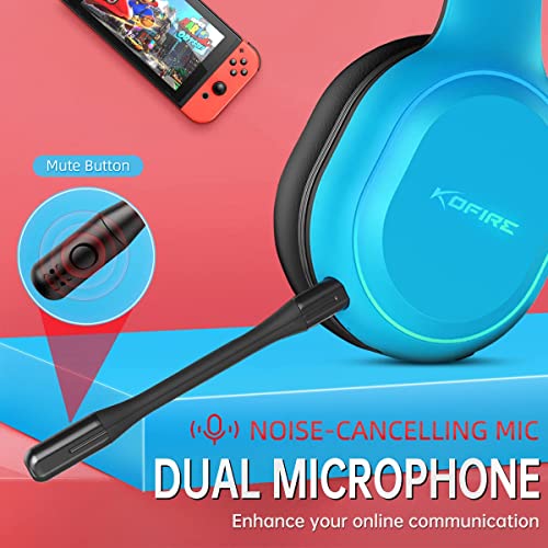 KOFIRE UT-01 Wireless Gaming Headset for Nintendo Switch Lite OLED Model, 2.4GHz Ultra-Low Latency Bluetooth Gaming Headphone with Removable Microphone, USB-C to USB-A Adapter for PS5, PS4, PC