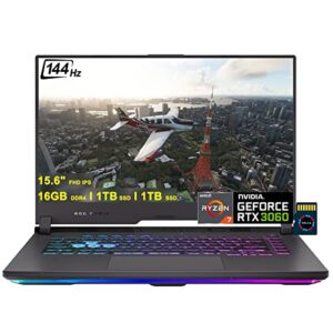 asus rog strix g15 g513 gaming laptop | 15.6" fhd 144hz | amd 8-core ryzen 7 4800h (>i7-11370h) | 16gb ddr4 1tb ssd + 1tb ssd | geforce rtx 3060 6gb graphic | usb-c backlit win11 + 32gb microsd card