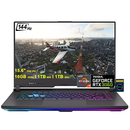 ASUS ROG Strix G15 G513 Gaming Laptop | 15.6" FHD 144Hz | AMD 8-Core Ryzen 7 4800H (>i7-11370H) | 16GB DDR4 1TB SSD + 1TB SSD | GeForce RTX 3060 6GB Graphic | USB-C Backlit Win11 + 32GB MicroSD Card