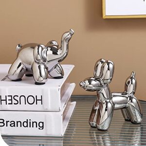 CEIERPH Silver Balloon Elephant Statue Figurine, Small Home Decor Animal Sculpture Accent for Shelves and Table, Gift for Birthday Wedding Christmas Valentine