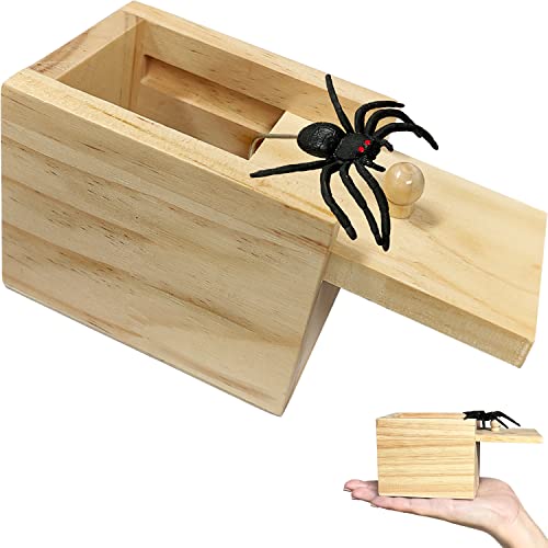 Jishi Spider Box Prank Toy Funny Gag Gift Box Wooden Surprise Present Box for Money Cash Small Gifts, Fun White Elephant Unique Novelty Hilarious Joke Stocking Stuffers for Adults Men Women Kids Teens