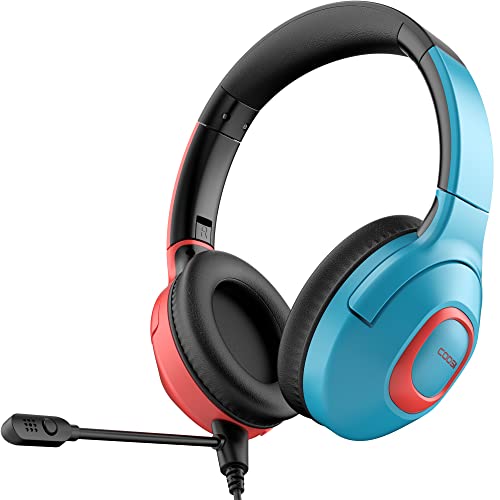 COOSII Q5 Gaming Headsets with Microphone for Nintendo Switch, Wired Stereo Noise Isolation Headphone with Shareport Mute Function, Foldable On Ear Compatible Cellphones School Tablet Laptop- Red Blue