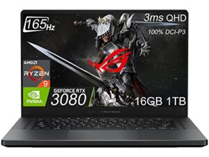 asus rog zephyrus g15 ga503 15.6" qhd 2k 165hz (amd ryzen 9 5900hs, 16gb ram, 1tb pcie ssd, rtx 3080 8gb, 8-core (beat i7-11800h)) ultra slim gaming laptop, backlit kb, type-c, wifi 6, win 10 home