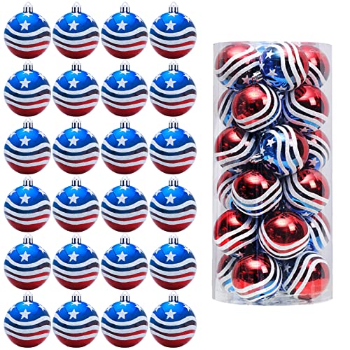 DUMETO 24 Pcs Patriotic American Flag Hanging Party Ball Ornament Home Art Décor Accents Country Style Ideal for Christmas Independence Day Memorial Day Graduation Tree Ornaments (24 pcs (2.36 inch))