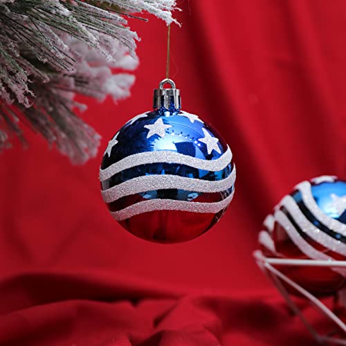 DUMETO 24 Pcs Patriotic American Flag Hanging Party Ball Ornament Home Art Décor Accents Country Style Ideal for Christmas Independence Day Memorial Day Graduation Tree Ornaments (24 pcs (2.36 inch))