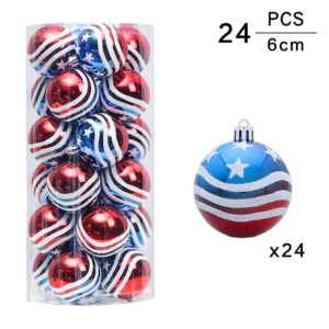 DUMETO 24 Pcs Patriotic American Flag Hanging Party Ball Ornament Home Art Décor Accents Country Style Ideal for Christmas Independence Day Memorial Day Graduation Tree Ornaments (24 pcs (2.36 inch))