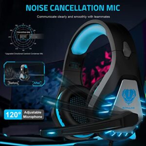 Pacrate Gaming Headset with Microphone for PC PS4 PS5 Headset Noise Cancelling Gaming Headphones for Laptop Mac Switch Xbox One Headset with LED Lights Deep Bass for Kids Adults Black Blue