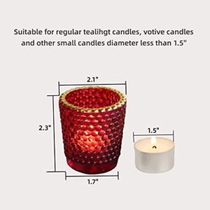 WOHO Red Votive Candle Holders for Table Centerpiece Set of 12, Tealight Candle Holder Bulk with Gold Rim, Glass Tea Lights Candle Holder for Christmas, Holiday and Dating Decor