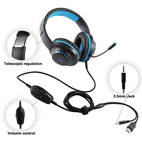 Pacrate Gaming Headset with Microphone for PC Mac PS4 Headset PS5 Headset Switch Xbox One Headset with Mic & LED Lights Noise Cancelling Headphones with Microphone for Kids Adults