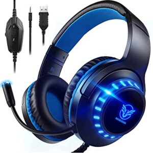 Pacrate Gaming Headset with Microphone for PC Mac PS4 Headset PS5 Headset Switch Xbox One Headset with Mic & LED Lights Noise Cancelling Headphones with Microphone for Kids Adults