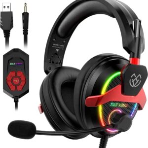 Tatybo 7.1 Surround Sound Gaming Headset for PC PS4 PS5 Switch, USB & 3.5mm PC Headset with Noise Cancelling Mic