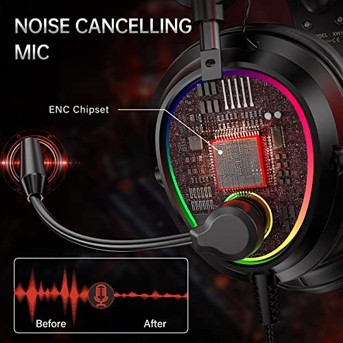 Tatybo 7.1 Surround Sound Gaming Headset for PC PS4 PS5 Switch, USB & 3.5mm PC Headset with Noise Cancelling Mic