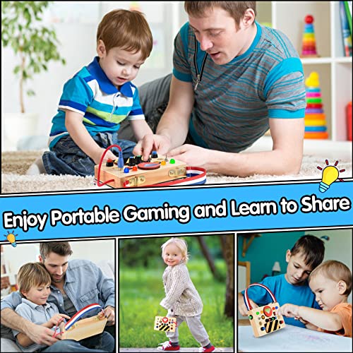 POLKRANE Montessori Toddler Busy Board Toy with LED Light - Wooden Sensory Toys with Switches for kids Gifts, Learning Toys for 1 2 3 4 Year Old Boys & Girls, baby fine motor skills toys & travel toys