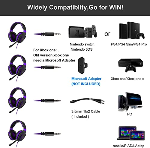 Anivia Computer Over Ear Headphones Wired with Mic Stereo Gaming Headset Noise Isolating Headsets with Volume Control, Bass Surround, Soft Memory Earmuffs for Multi-Platform -AH28plus Black Purple