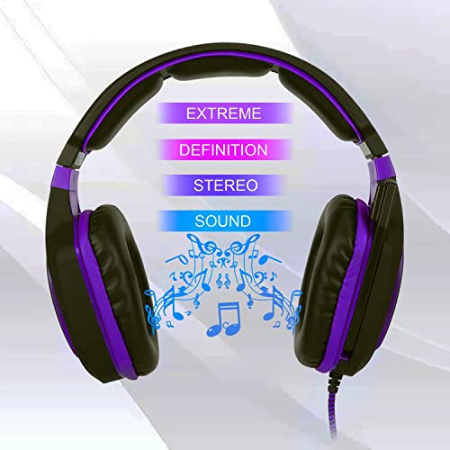 Anivia Computer Over Ear Headphones Wired with Mic Stereo Gaming Headset Noise Isolating Headsets with Volume Control, Bass Surround, Soft Memory Earmuffs for Multi-Platform -AH28plus Black Purple