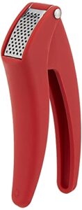 kuhn rikon easy-clean garlic press, no need to peel, 7” red