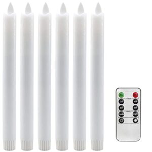 stmarry moving flame taper candles with remote and timer, flameless led candlesticks flickering with real wax and moving wick, christmas decorations 0.78 x 9.5 inches set of 6(white)