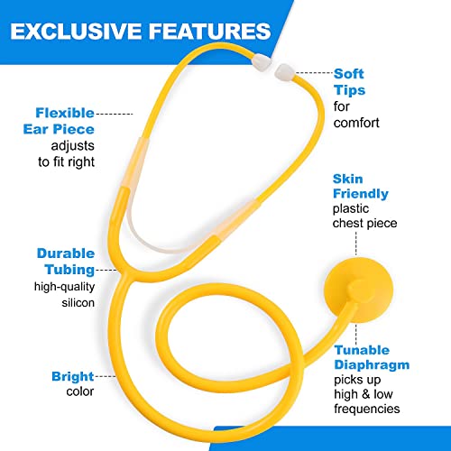 Primacare DS-9294 Pack of 10 Yellow Disposable Stethoscopes with Sound Sensitive Chestpiece and 22” PVC Tubing | Single Patient Use Ultra Lightweight Stethoscope for Home, Education, Doctors, Nurses