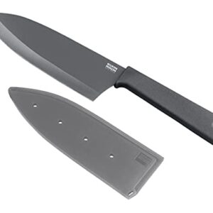 KUHN RIKON Colori+ Non-Stick Large Santoku Knife with Safety Sheath, 22 cm, Grey