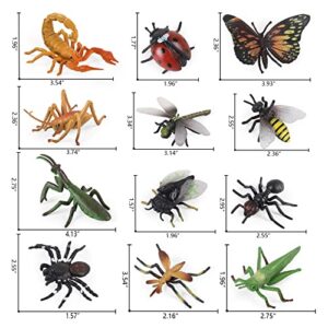 SIENON Realistic Insect Toys Figures-12Pcs Large Plastic Bugs Figurines Set with Ladybug Bee Butterfly Ant Cricket Mantis Scorpion Spider-School Project Halloween Insect Theme Birthday Party Favors