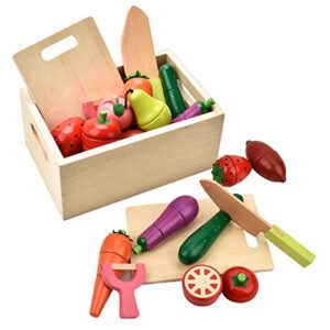 carlorbo wooden play food for kids kitchen - toys food vegetables and fruit for 2 year old boys girls role pretend play early education montessori education