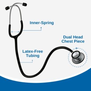 HCS Stethoscope - Classic Lightweight Design - 360° Dual Head Chest Piece - Economical, Student, Home Use, Nursing Student - Doctor, Vet Tech and Nursing School Essentials, Black Stethoscope