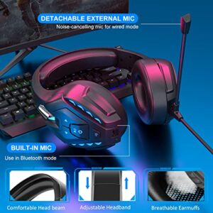 PHOINIKAS Wireless Bluetooth Gaming Headset, Stereo Over Ear Headphones with Detachable Noise Canceling Mic, 3.5mm Cable Wired for PS4, Xbox One, PC, Nintendo Switch, Bluetooth for Phone, up to 40h