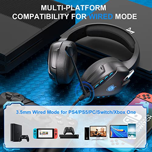 PHOINIKAS Wireless Bluetooth Gaming Headset, Stereo Over Ear Headphones with Detachable Noise Canceling Mic, 3.5mm Cable Wired for PS4, Xbox One, PC, Nintendo Switch, Bluetooth for Phone, up to 40h