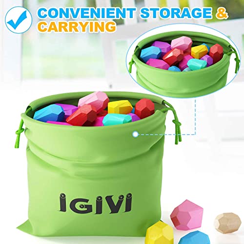 IGIVI Montessori Toys for 1 2 3 Year Old Boys & Girls, Wooden Stacking Sorting Rocks Balancing Stone, Preschool Educational Sensory Toys for Toddlers, Birthday Gifts for Kids Toys Ages 2-4 5-7