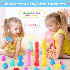 IGIVI Montessori Toys for 1 2 3 Year Old Boys & Girls, Wooden Stacking Sorting Rocks Balancing Stone, Preschool Educational Sensory Toys for Toddlers, Birthday Gifts for Kids Toys Ages 2-4 5-7