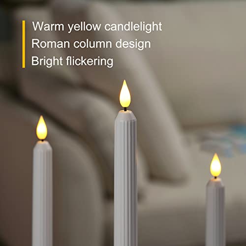 5plots White Flameless Taper Candles with Remote, Timer, Roman Column Led Taper Candles Battery Operated, Led Candlesticks with 3D Flame, 6 Flameless Taper Candles Flickering for Home Christmas Decor