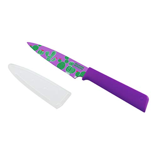 KUHN RIKON Tropics Cactus Colori+ Non-Stick Straight Paring Knife with Safety Sheath, Stainless Steel