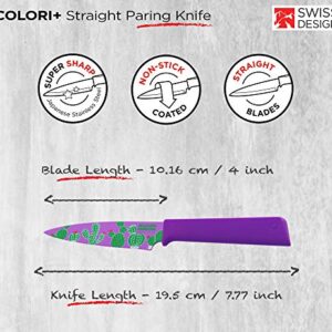 KUHN RIKON Tropics Cactus Colori+ Non-Stick Straight Paring Knife with Safety Sheath, Stainless Steel