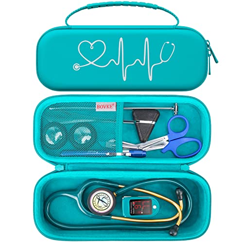 BOVKE Travel Stethoscope Case for 3M Littmann Classic III, Lightweight II S.E, MDF Acoustica Lightweight Stethoscopes, Mesh Pocket for Pen Lights, Medical Scissors and Nurse Accessories, Turquoise