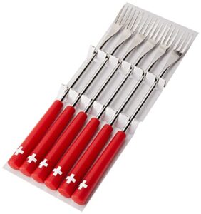 kuhn rikon swiss cross 6 piece cheese fondue forks, small, silver/red