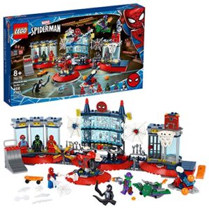 lego marvel spider-man attack on the spider lair 76175 cool building toy, featuring the spider-man headquarters; includes spider-man, green goblin and venom minifigures, new 2021 (466 pieces)