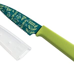 KUHN RIKON 22767 Colori+ Non-Stick Serrated Paring Knife with Safety Sheath, 19 cm, Herb