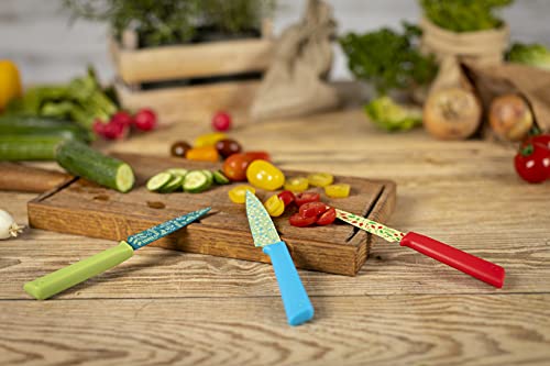 KUHN RIKON 22767 Colori+ Non-Stick Serrated Paring Knife with Safety Sheath, 19 cm, Herb