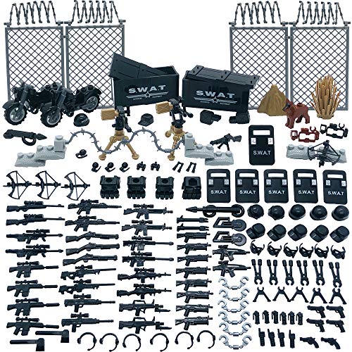 TACYILLU Weapons Pack Military Toy Swat Team Battle Building Blocks Set Combat Weapon Guns Accessories Pack Motorcycles Mini Figures kit for Boys Age 6+ Gifts,Perfect Combination with Major Brands