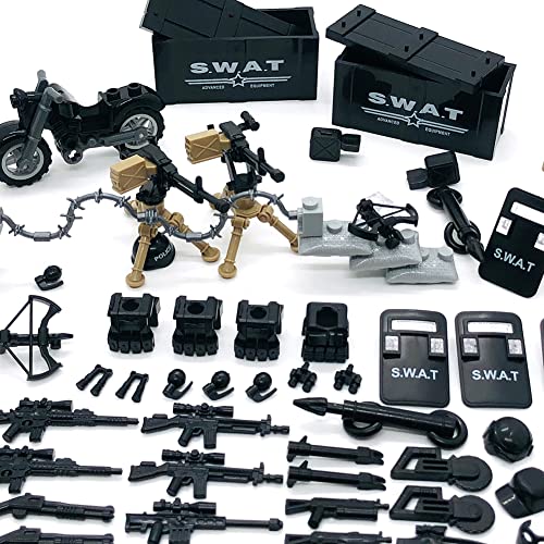 TACYILLU Weapons Pack Military Toy Swat Team Battle Building Blocks Set Combat Weapon Guns Accessories Pack Motorcycles Mini Figures kit for Boys Age 6+ Gifts,Perfect Combination with Major Brands