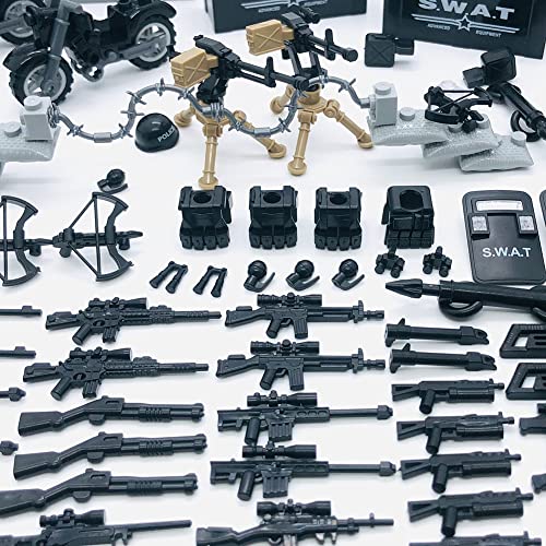 TACYILLU Weapons Pack Military Toy Swat Team Battle Building Blocks Set Combat Weapon Guns Accessories Pack Motorcycles Mini Figures kit for Boys Age 6+ Gifts,Perfect Combination with Major Brands